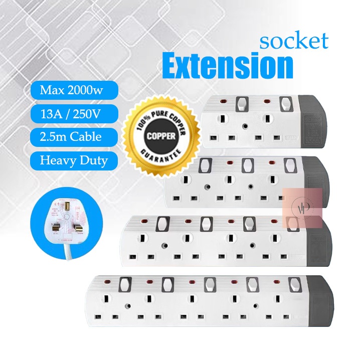 𝐇𝐄𝐀𝐕𝐘 𝐃𝐔𝐓𝐘 2/3/4/5 Gang Extension Socket Multiple Plug Adaptor Trailing HEAVY DUTY SOCKET ...