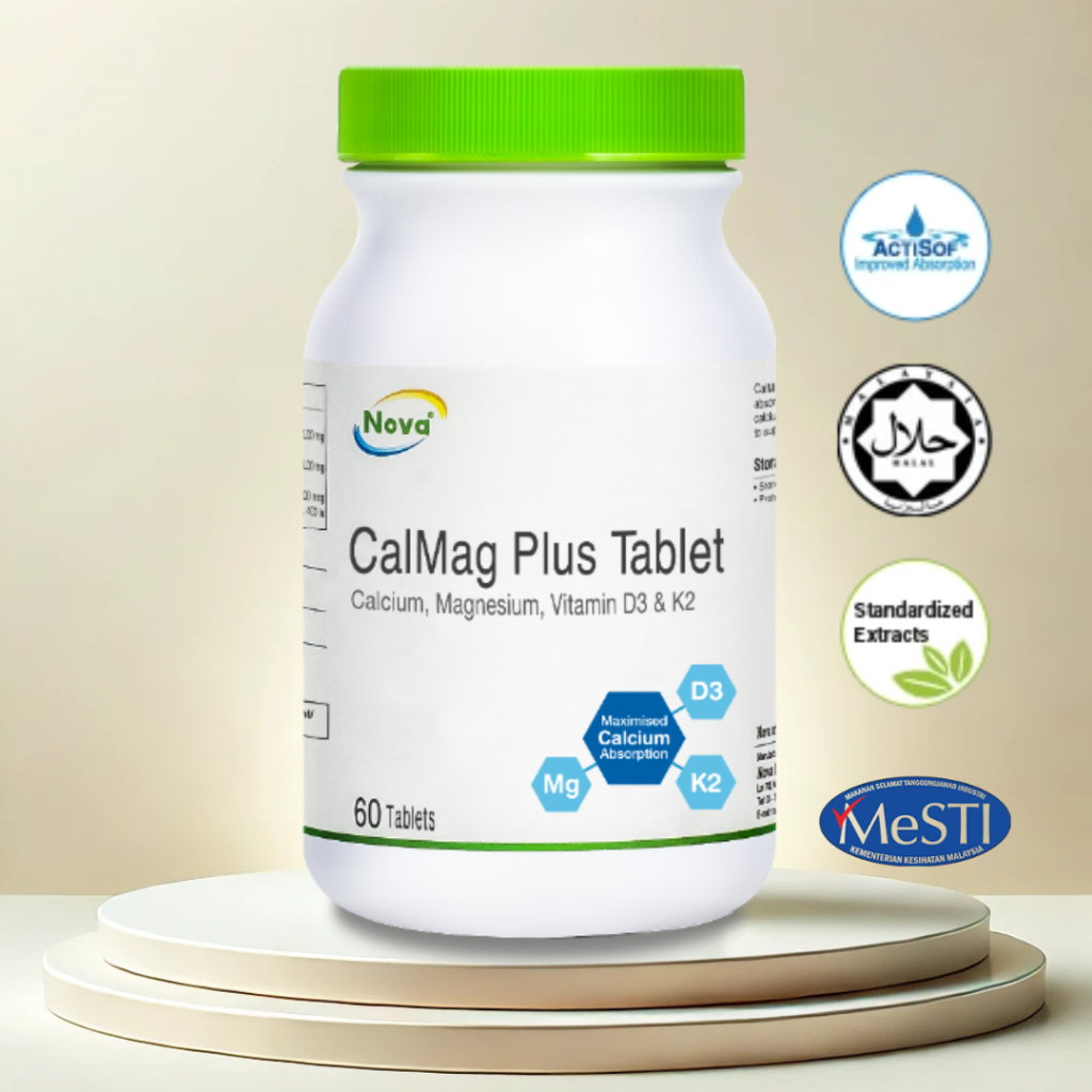 NOVA CalMag Plus Tablet 60s – Calcium, Magnesium, Vitamin D3 & K2 for Strong Bones & Muscle ...
