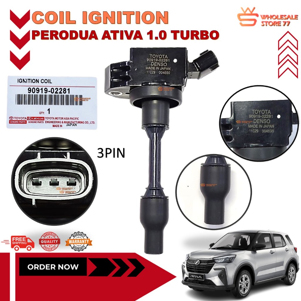 ORIGINAL | PERODUA ATIVA 1.0 TURBO Ignition Plug Coil 90919-02281 ...