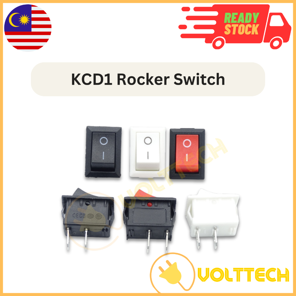 KCD1-101 Rocker Switch 2 PIN 10A 125V 6A 250V AC ON-OFF RED BLACK WHITE ...