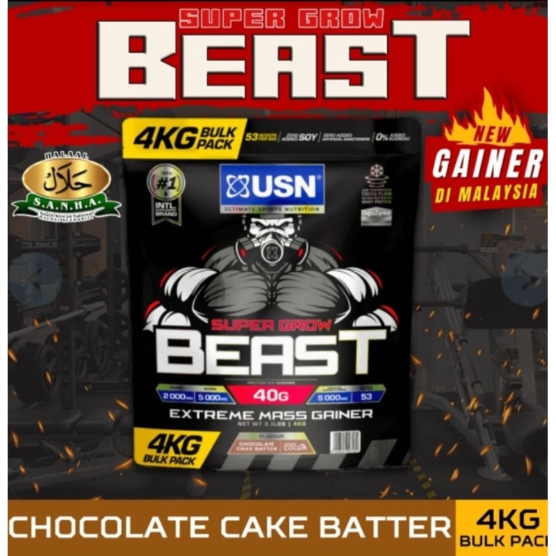 🎉 USN Super Beast Grow 4kg. Mass Gainer, Weight Gainer. | Shopee Malaysia