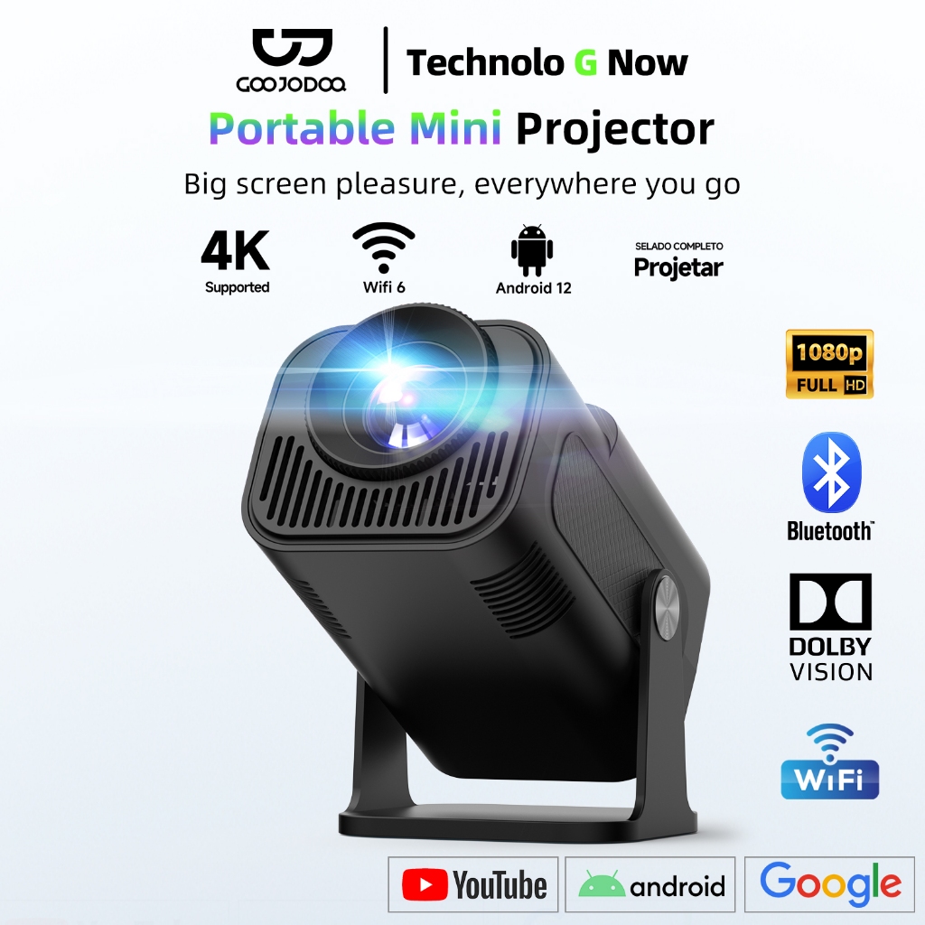 GOOJODOQ Bluetooth Portable 120 Ansi Wi-Fi Mini Projector With stand ...