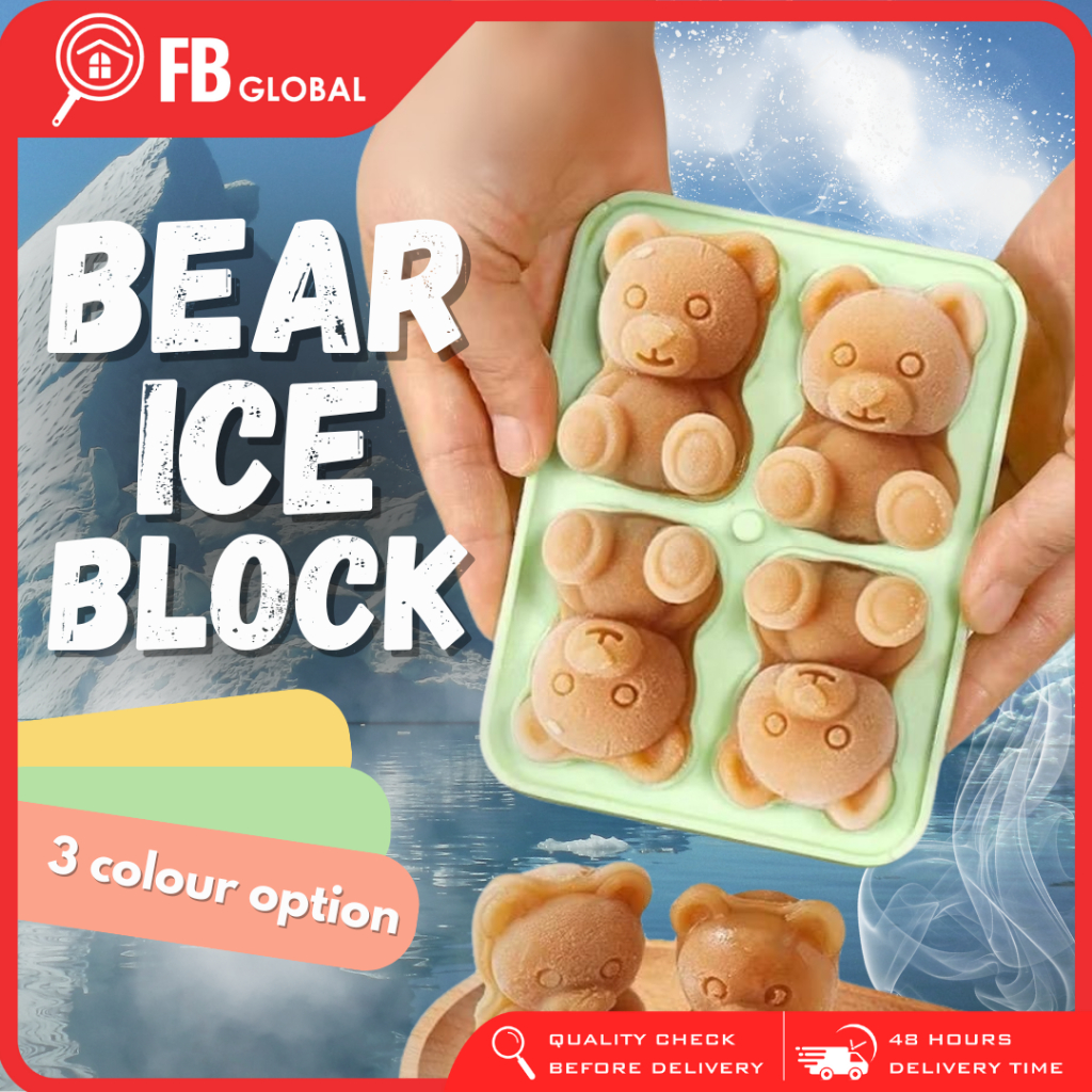 4 Grids Bear Ice Cube For Drinks Silicone Mould Ice Bear Block Cute Ice ...