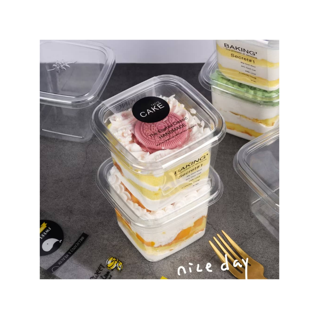 400ml Transparent Plastic Mousse Cup with Lid Square Food Container ...