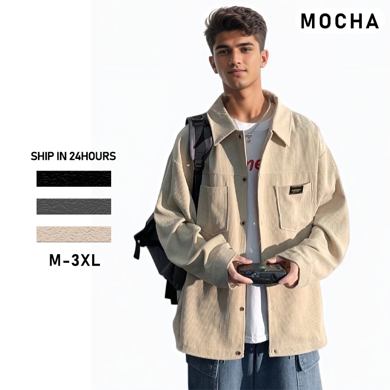 MOCHA Men Casual Long Sleeve Jacket Collar Shirt Top Street Style Baju ...