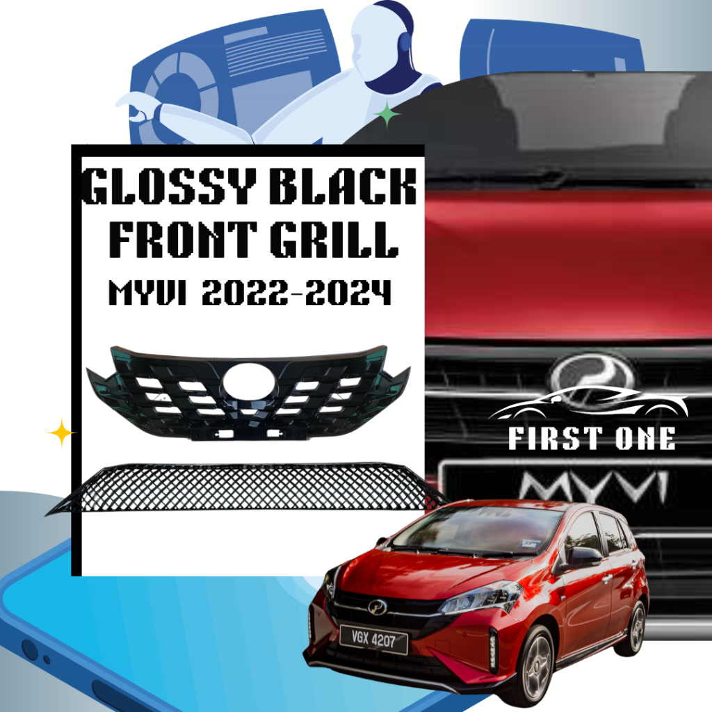 Perodua Myvi 2022-Present Front Bottom Grill Glossy Black Grilled Plug ...