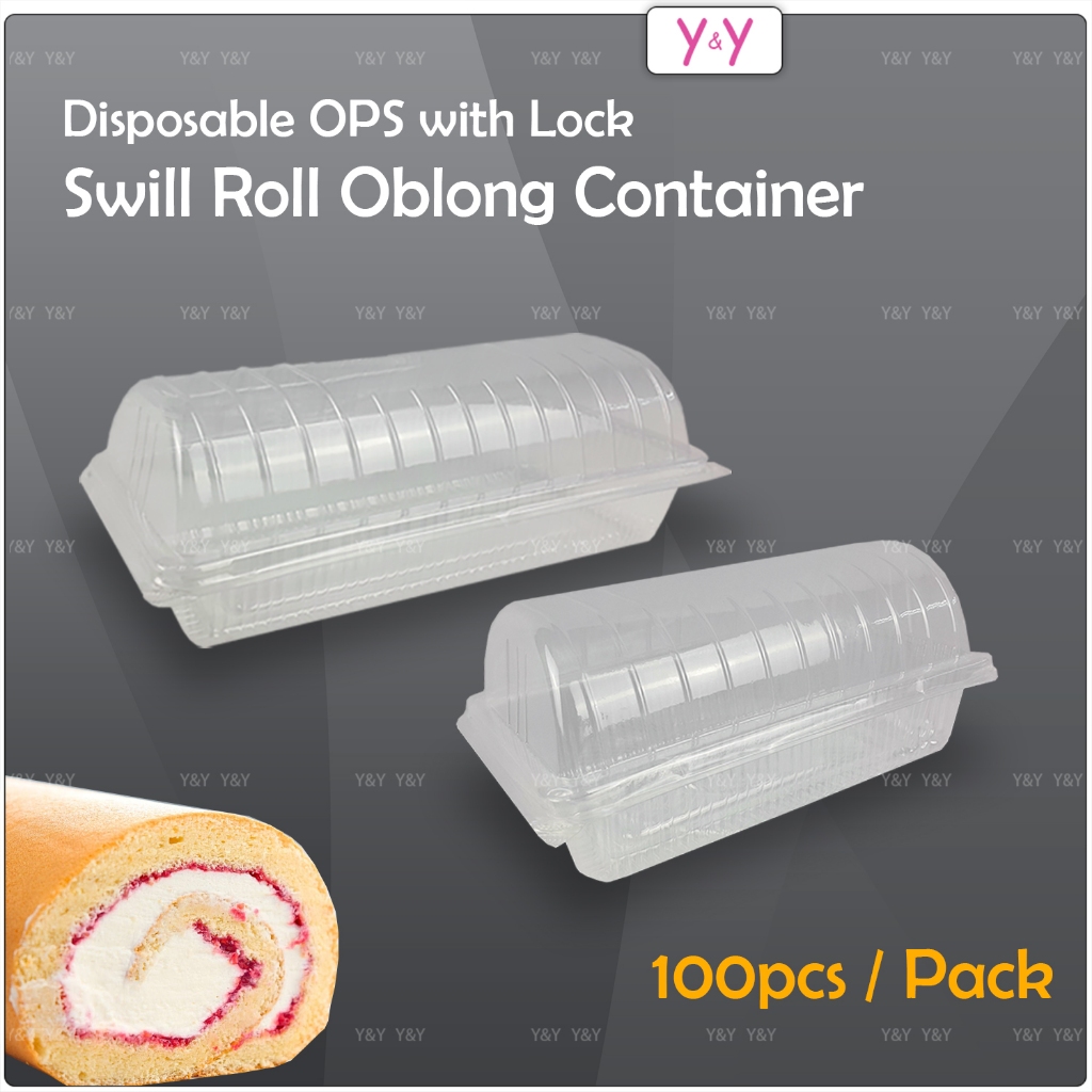 100pcs Disposable OPS Plastic Swiss Roll Oblong Container With Lock ...