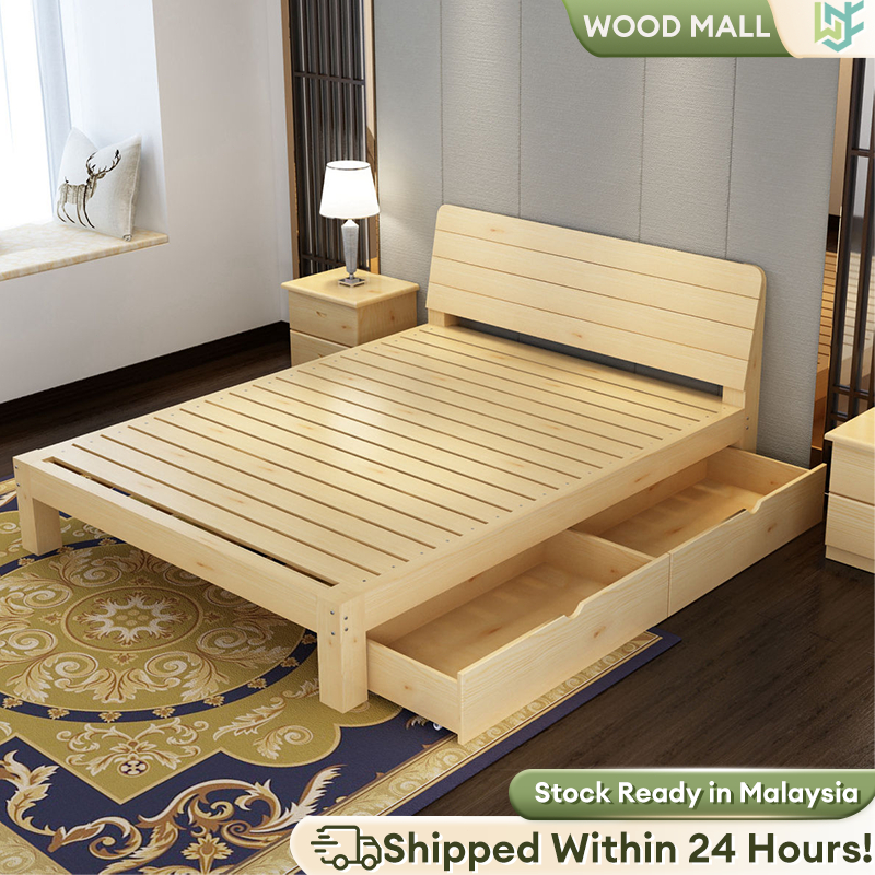 𝙍𝙚𝙖𝙙𝙮 𝙎𝙩𝙤𝙘𝙠 Solid Wood Bed Frame Katil Kayu Katil Queen Katil Single ...