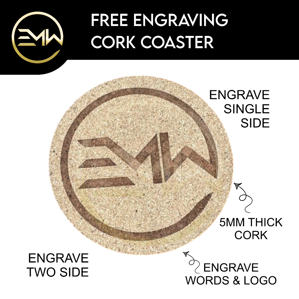 FREE 2 SIDE LOGO NAME QR CODE ENGRAVING CUSTOM CORK COASTER BUSINESS ...