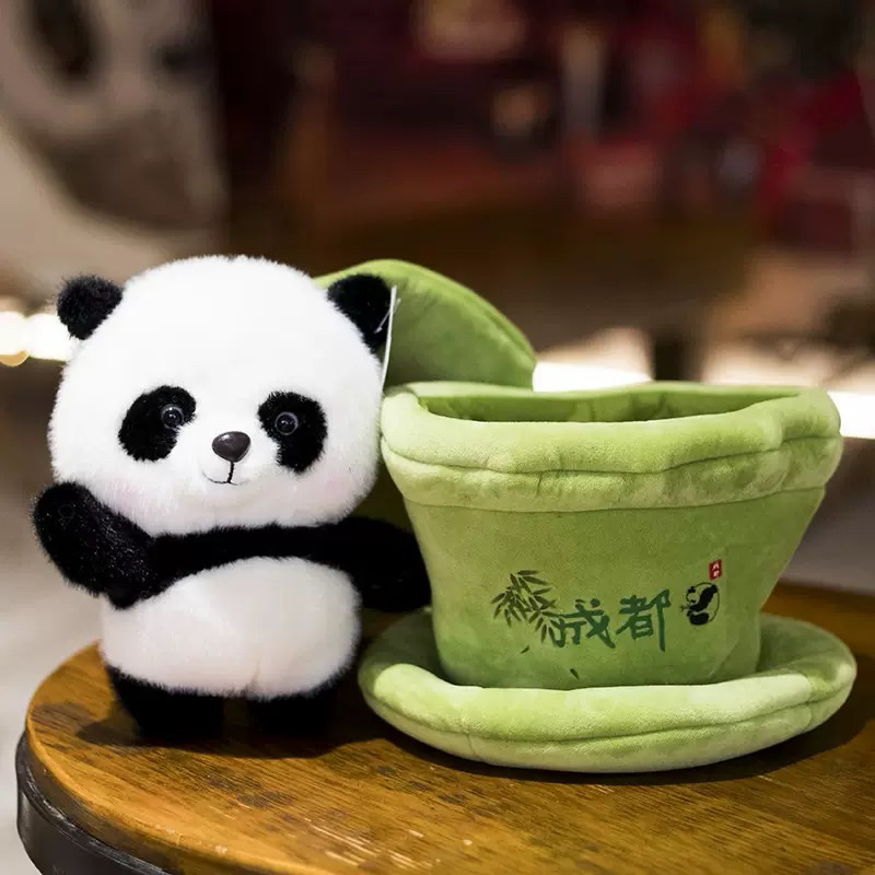 Cute Sichuan teacup giant panda plush doll Gaiwan tea Chengdu tourist ...