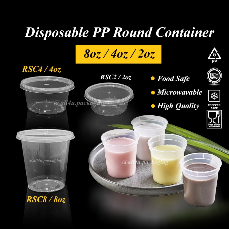 8oz 4oz 2oz PP Round Plastic Container 100pcs Plastic Sauce Container ...
