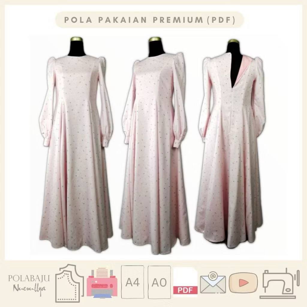 PRINTABLE SEWING PATTERN (PDF) : JOM JAHIT DRESS AURORA (Anda boleh ...
