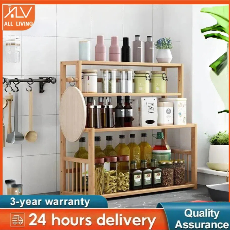 Rak Rempah Ratus Dapur Wooden Kitchen Organizer Rack 2/3/4Layers ...