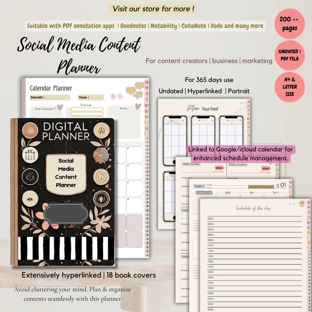 UNDATED 365 DAYS SOCIAL MEDIA PLANNER | PRINTABLE PLANNER | DIGITAL ...