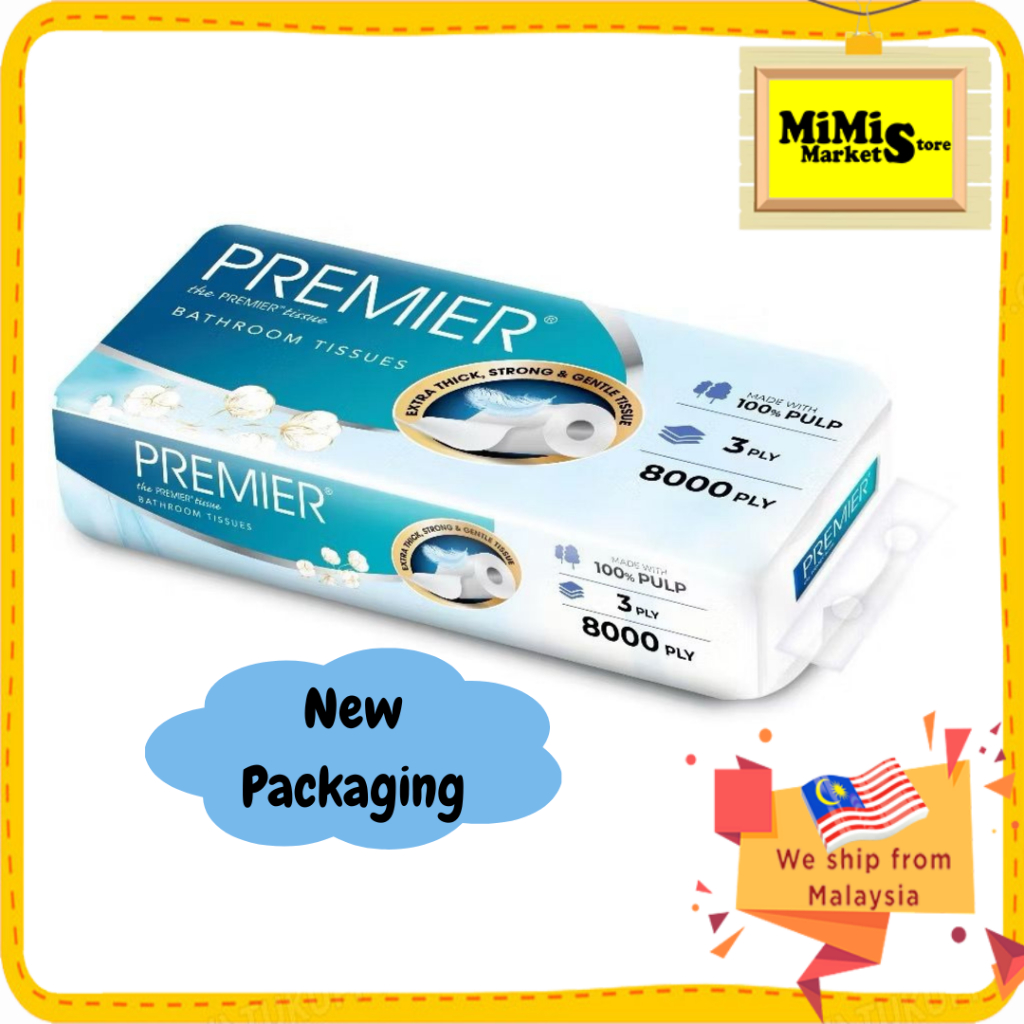 Premier Pulp Toiler Rolls 8000s x 10 Rolls -3ply Toilet Paper 10Rolls 3 ...