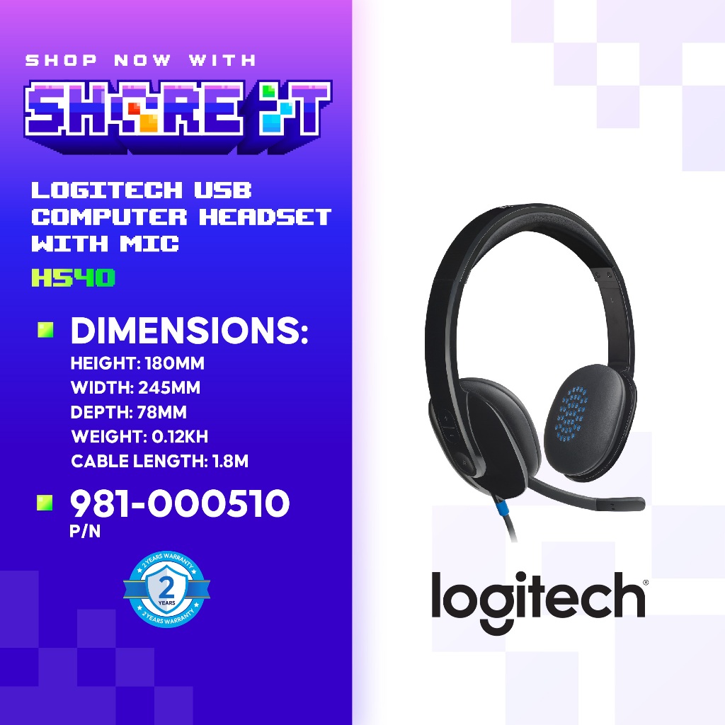 LOGITECH H540 plug-and-play wired USB-A Headset | Noise-canceling mic ...