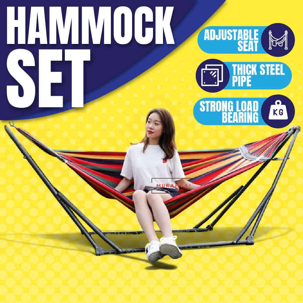 Buaian gantung Hammock outdoor set with stand portable camping hiking ...