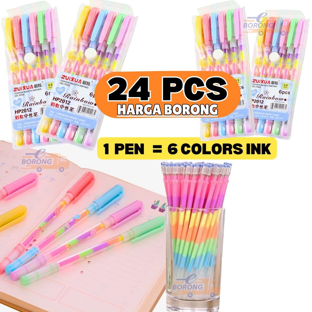 BORONG【24 pcs】6 Colors Ink Pen Rainbow Colour Birthday Goodies Gift ...