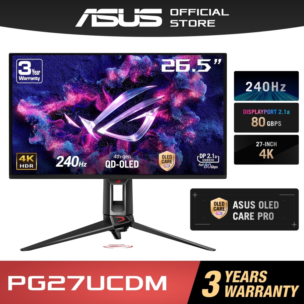 ASUS ROG Swift OLED PG27UCDM 4K QD OLED 240Hz 26.5-inch Gaming Monitor ...
