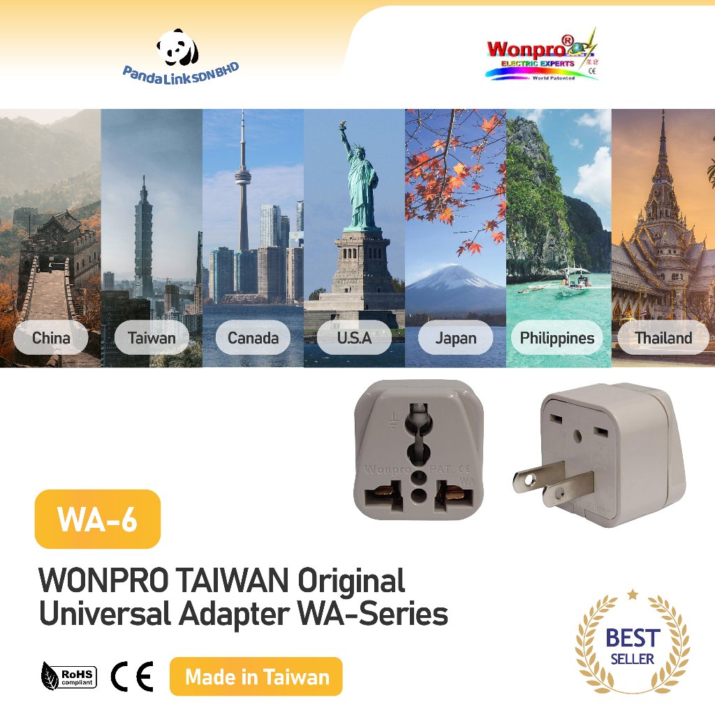 WONPRO WA-6 Taiwan Original Universal Adapter Travel Adapter WA-Series ...