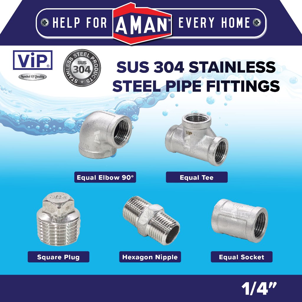 ViP 1/4" SUS 304 Stainless Steel Pipe Fitting Screwed Type Equal Elbow ...