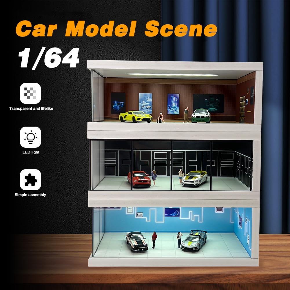 1:64 Dioramas Car Showroom Diecast Car Display Case with LED Lights ...