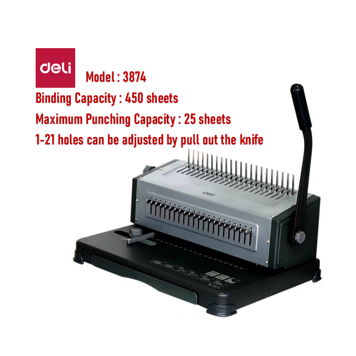 Deli 3874 Binding Machine 21 holes Books binding 450 Sheet Punch 25 ...