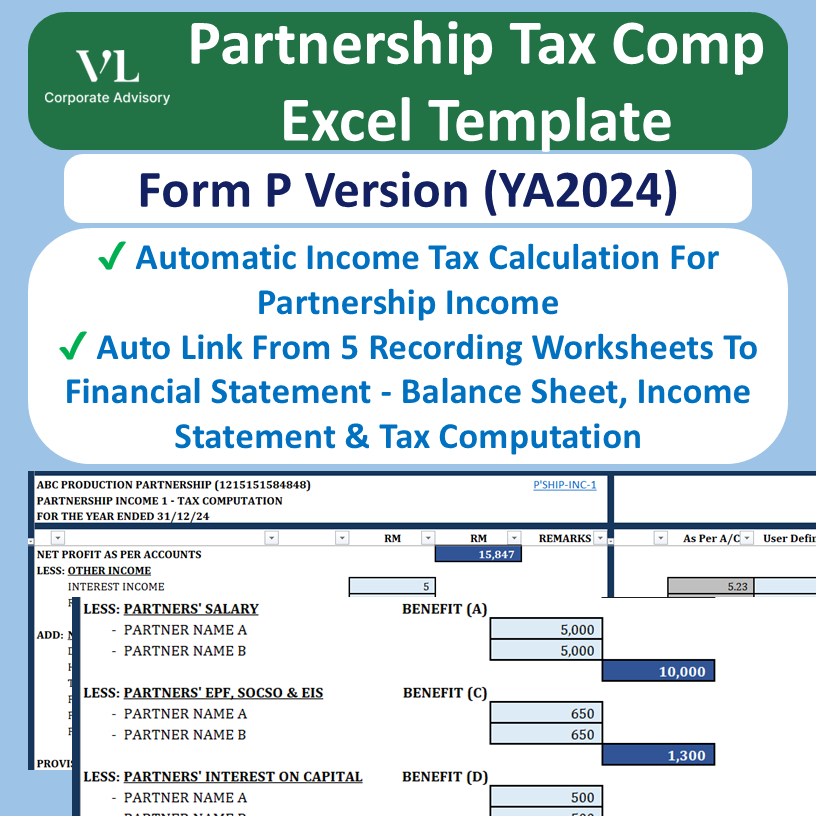 VL Partnership Tax Computation Excel Template Form P Financial Stmt ...
