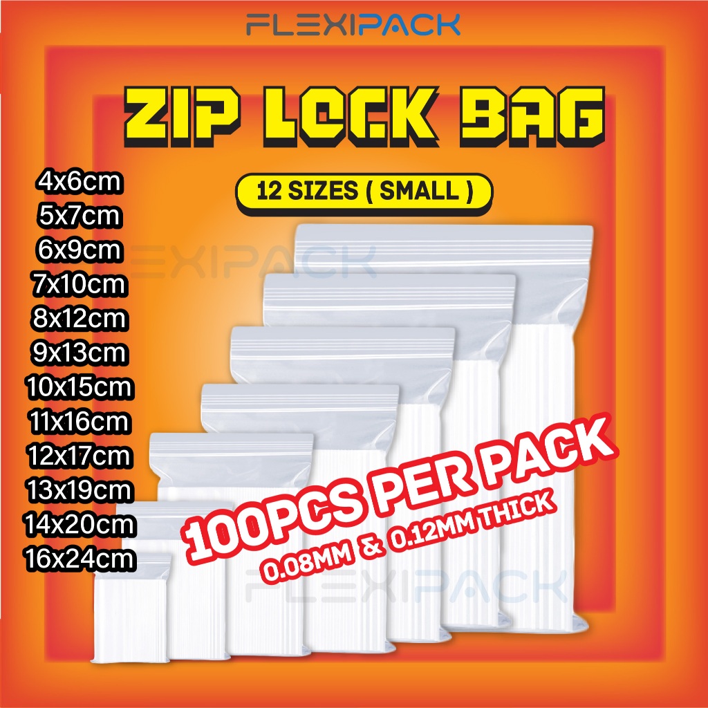 Small Size Zip Lock Plastic Bag 100PCS Extra Thick (0.08-0.12mm) Self ...
