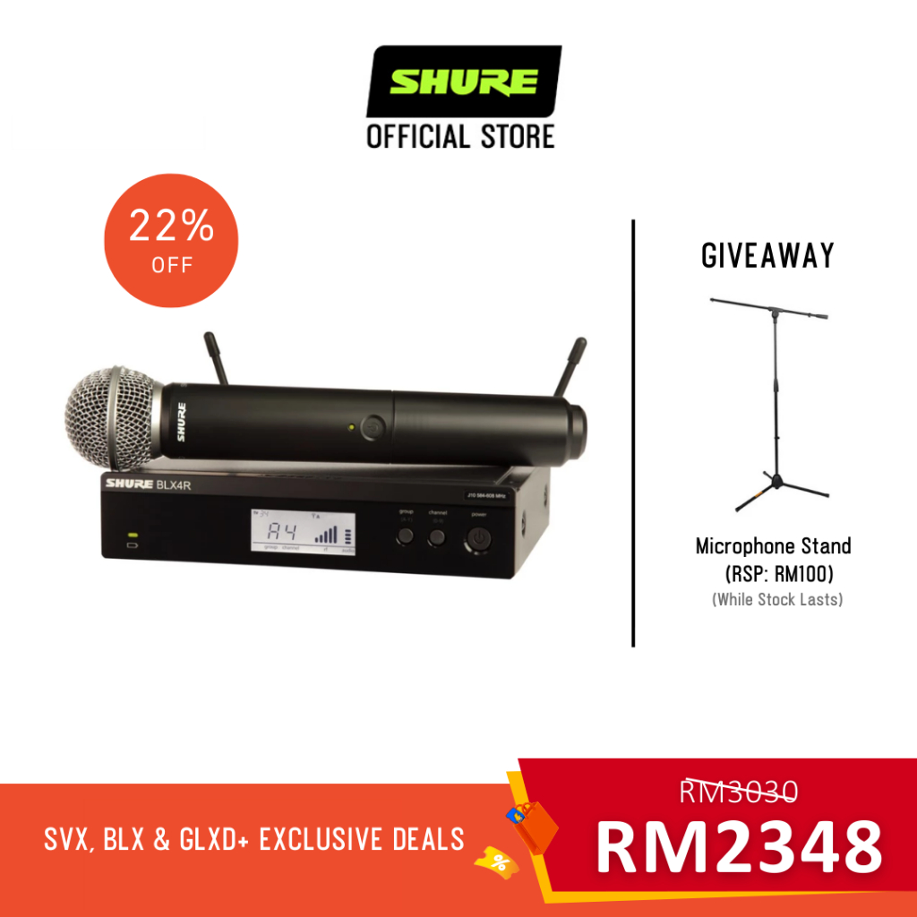 Shure BLX24R/SM58 Wireless Rack-mount Vocal System with SM58 Mic Handheld Transmitter BLX4R ...