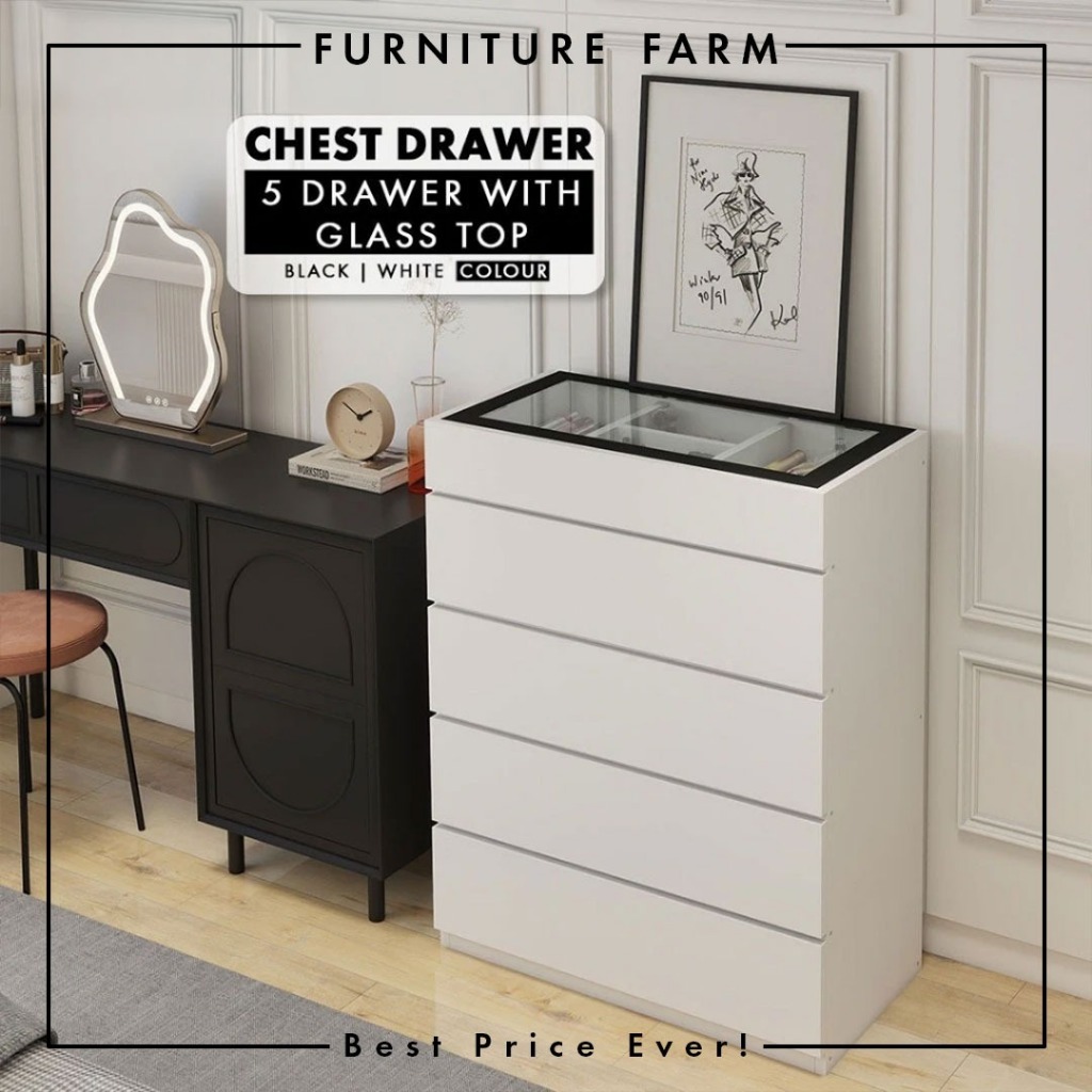 F&F: Chest Drawer with Mirror top Makeup Table / Drawer Baju / Almari ...