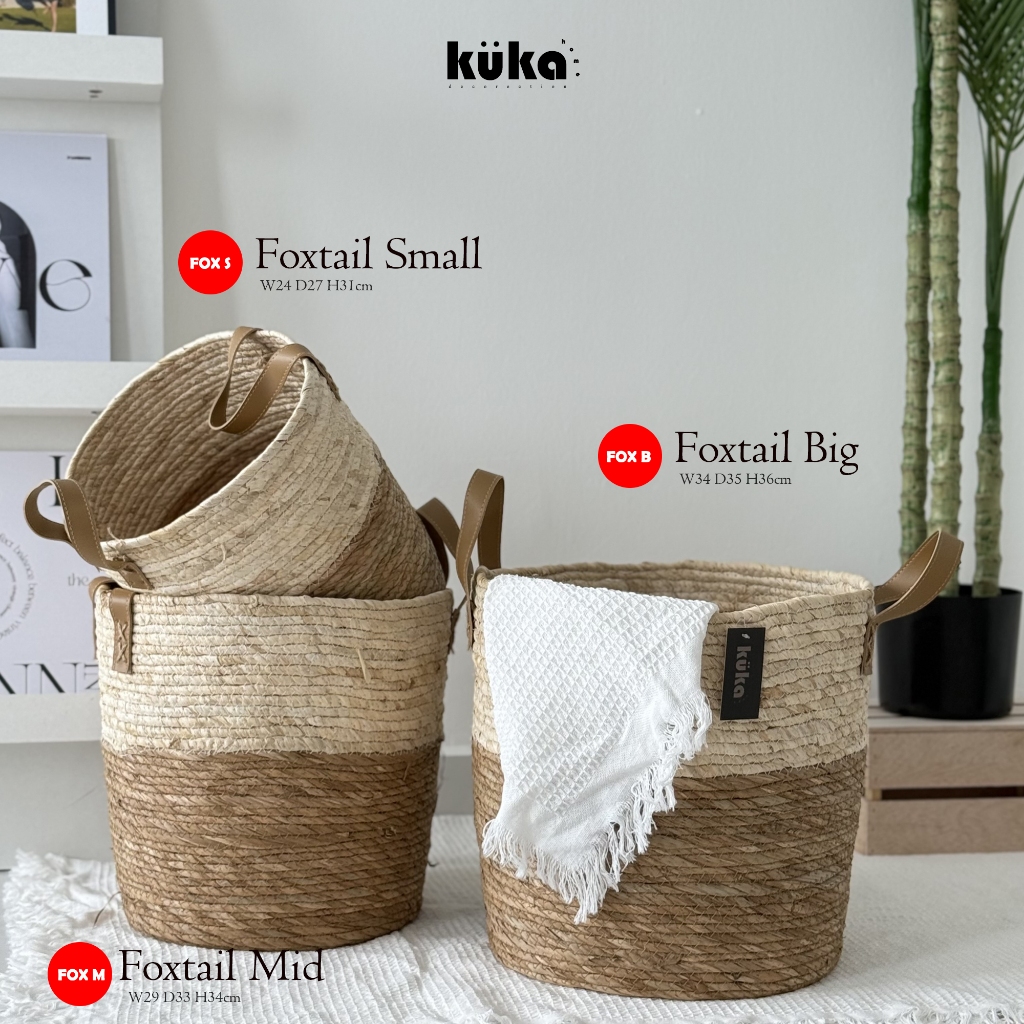 Nordic INS Style Woven Rattan Flower Pot | Handwoven Seagrass Basket wif Leather Handle | 3in1 ...