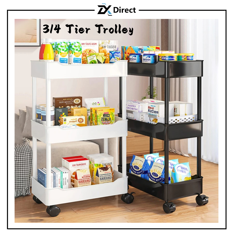 3 4 Tier Trolley Rack Kitchen Rack Organizer Storage Trolly Plastic ...
