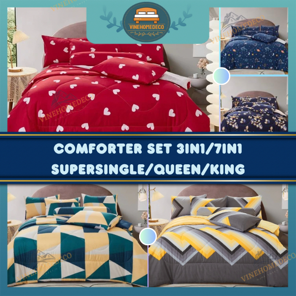 Comforter Set Super Single/ Cadar Queen/ King Bedsheets Selimut Cadar ...