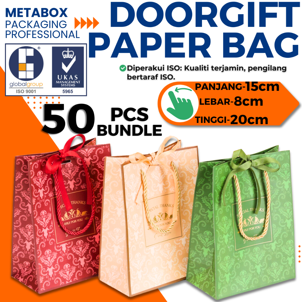 Metabox 50PCS Paper Bag Doorgift Wedding Gift Bag Goodies Bag Birthday ...
