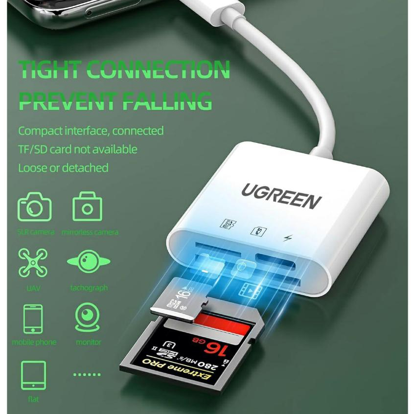 UGREEN 3 In 1 Card Reader For ip / USB-C To SD TF PD Multi-function Card Reader Adapter For iP ...