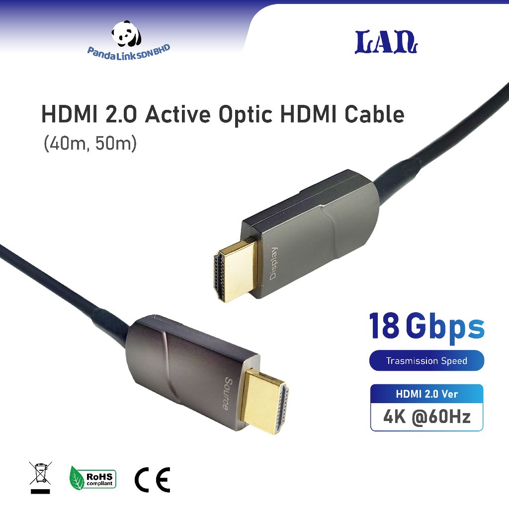 Lan Accessories 4K HDMI 2.0 Active Optic Cable AOC (40m, 50m) | Shopee ...