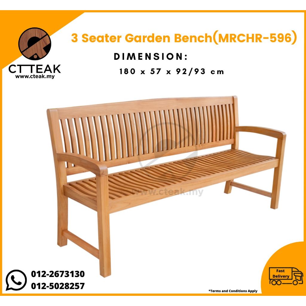 CT Teak Furniture Jati / Teak Wood 3 Seater Garden Bench (Model 596 ...