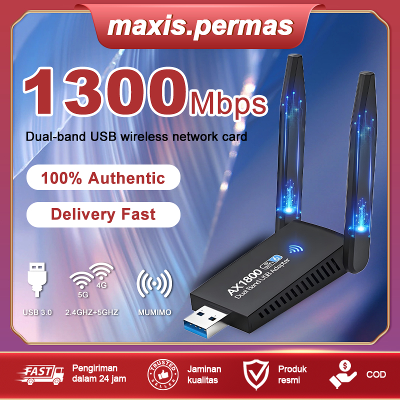 Adapter Wifi USB 3.0 1300Mbps Dual Band Antena Jarak Jauh Untuk Desktop ...
