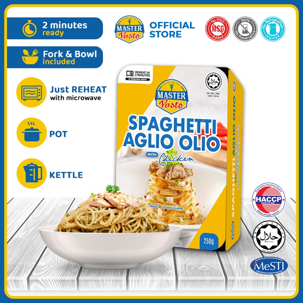 MASTER PASTO Halal Food Instant Spaghetti Aglio Olio with Chicken 250g ...