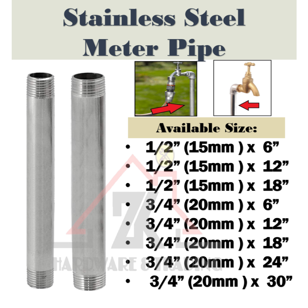 Stainless Steel Pipe Threaded SS304 Extension Pipe Paip Besi Meter Air ...