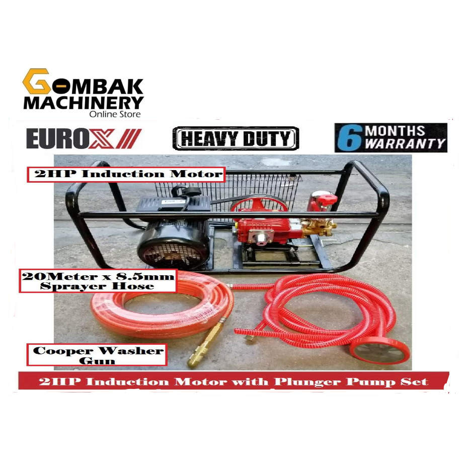 EUROX Plunger Pump with 2.0HP Motor - 20Meter Sprayer Hose and Cooper ...