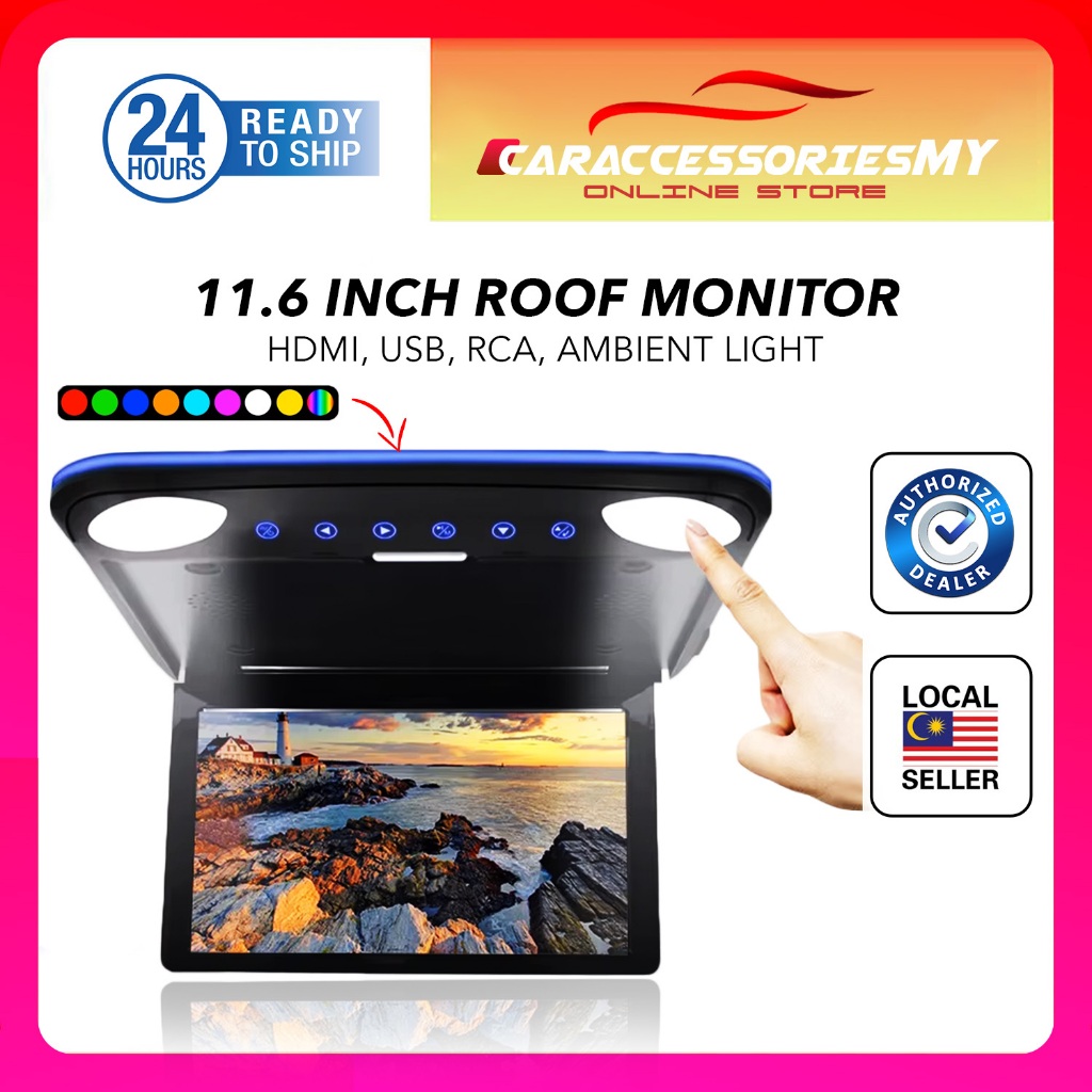 11.6 Inch Roof monitor Mount Overhead Flip Down SLIM HD With Mp5 hdmi input FM Input mpv tv alza ...