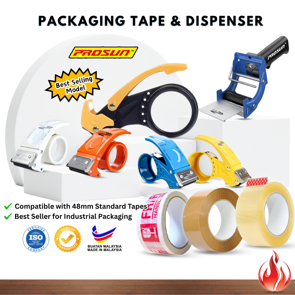PROSUN 48mm Heavy Duty Tape Dispenser & OPP Packaging Tape – PS8050 ...