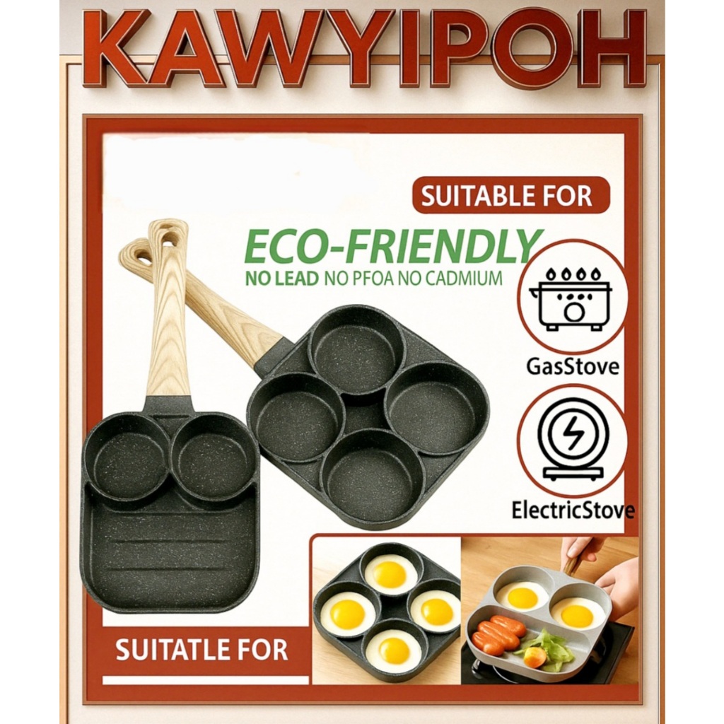 4 Hole 3 Hole Frying Pan Tamagoyaki Periuk Non Stick Flat Frying Egg ...