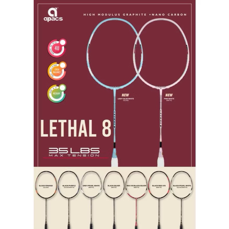 Apacs Lethal 8 Badminton Rackets (100% Original / Ready Stock) | Shopee ...