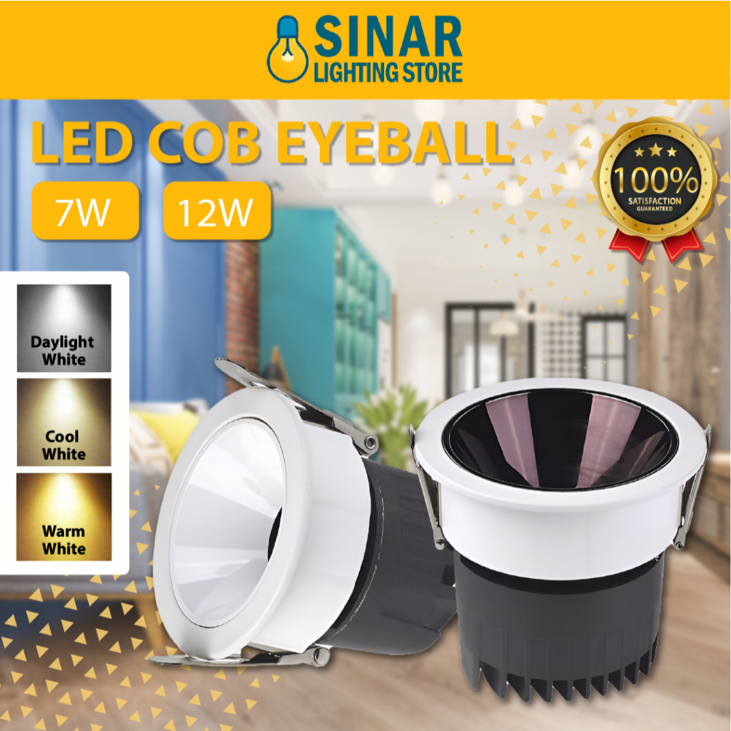 LED COB Recessed Eyeball Anti-Glare Spotlight 7W & 12W Ceiling Light ...