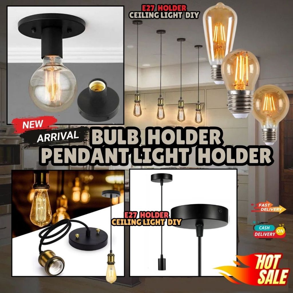 [E27 Lamp Holder] Pendant Bulb Socket With Base DIY Ceiling Lamp Holder ...