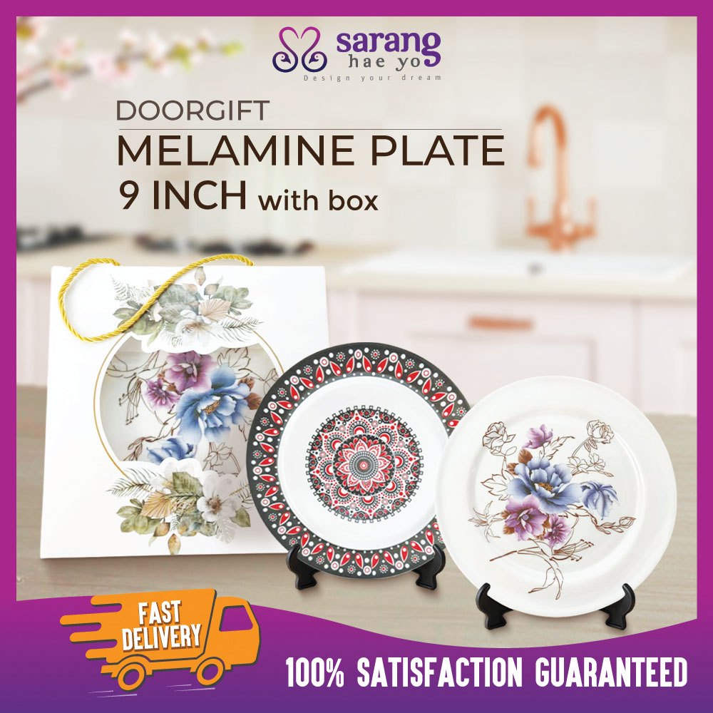 Door Gift Plate 9inch Melamine Piring Pinggan Beserta Kotak Souvenir ...