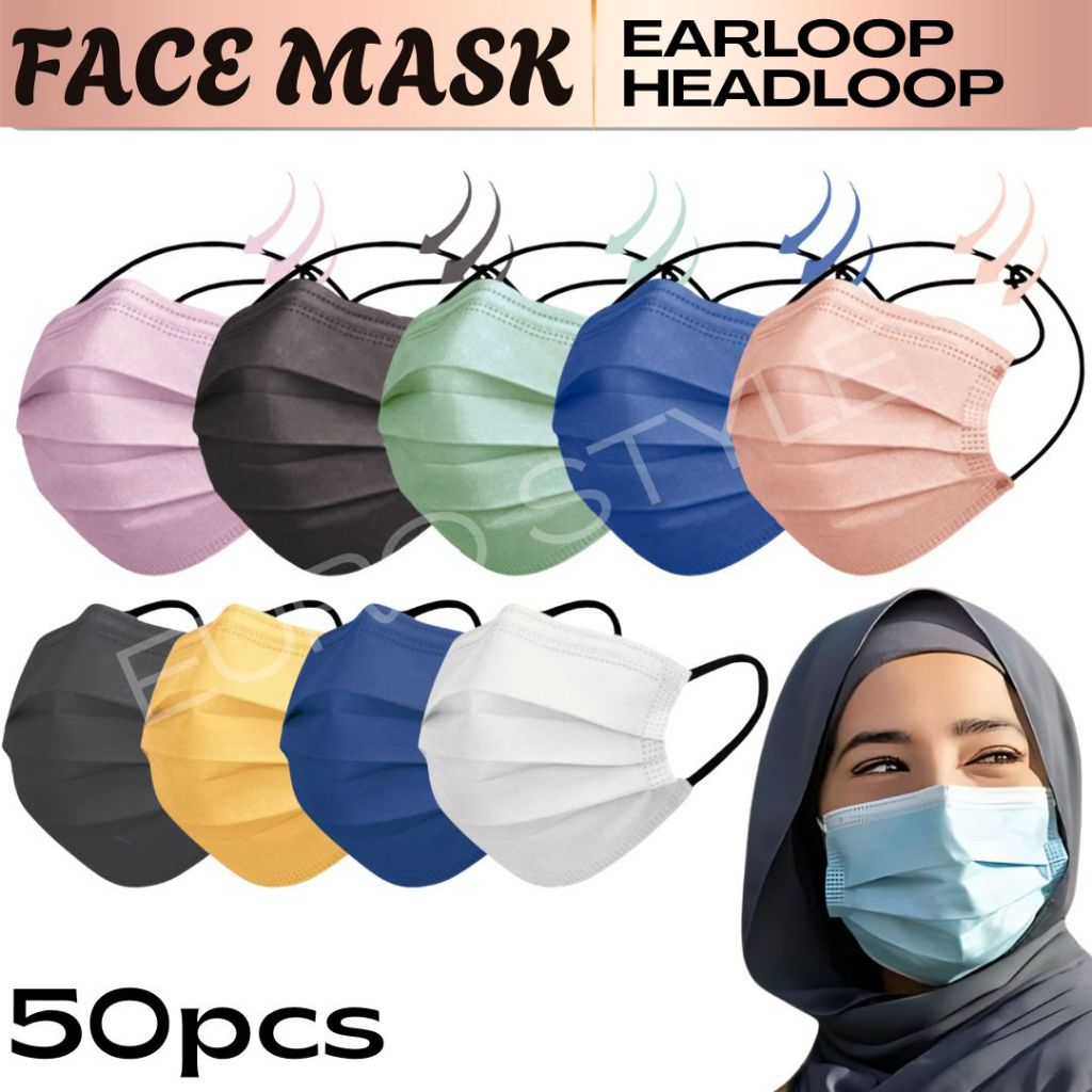 𝗘𝗨𝗥𝗢. 𝗛𝗘𝗔𝗗𝗟𝗢𝗢𝗣 𝗘𝗔𝗥𝗟𝗢𝗢𝗣 3ply Face Mask 50pcs Headloop Earloop Fashion ...